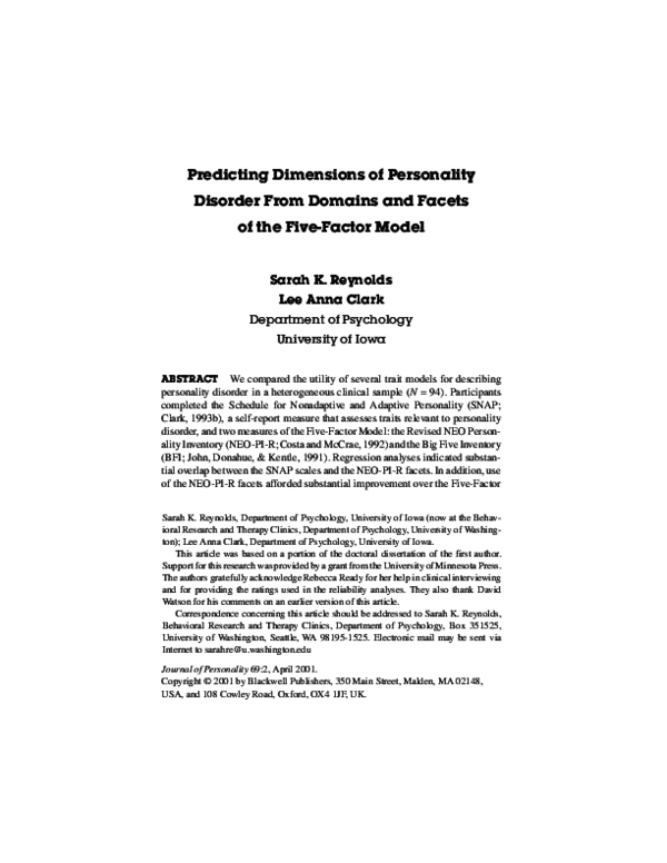(PDF) Predicting dimensions of personality disorder from domains and ...