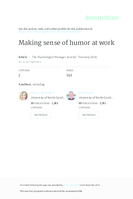 (PDF) Making sense of humor at work