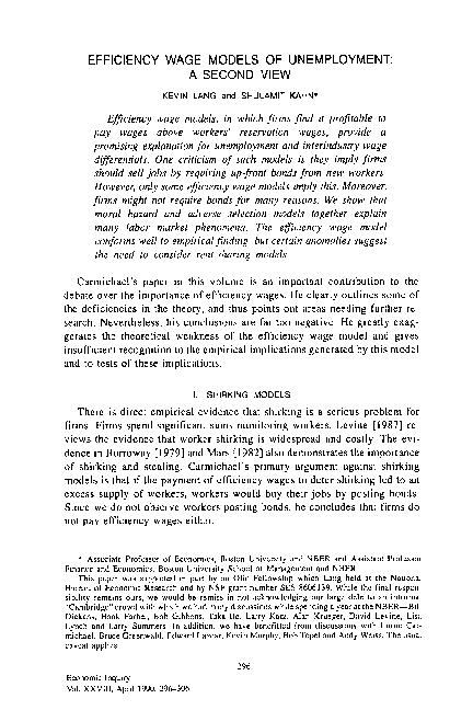 (PDF) Efficiency wage models of unemployment: A second view