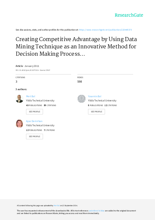 (PDF) Creating Competitive Advantage by Using Data Mining Technique as an Innovative Method for ...