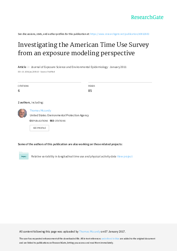 (PDF) Investigating the American Time Use Survey from an exposure ...