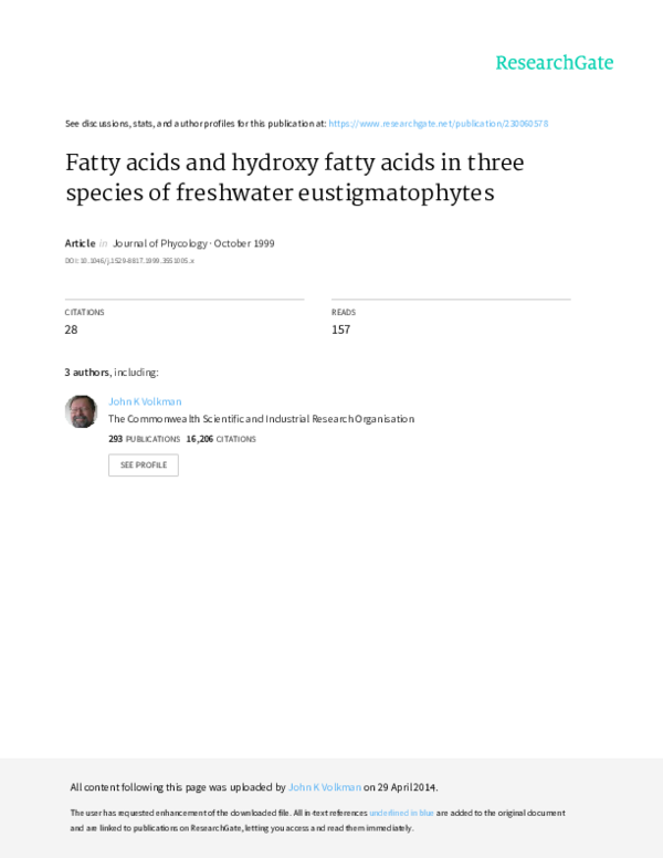 (PDF) Fatty Acids and Hydroxy Fatty Acids in Three Species of ...