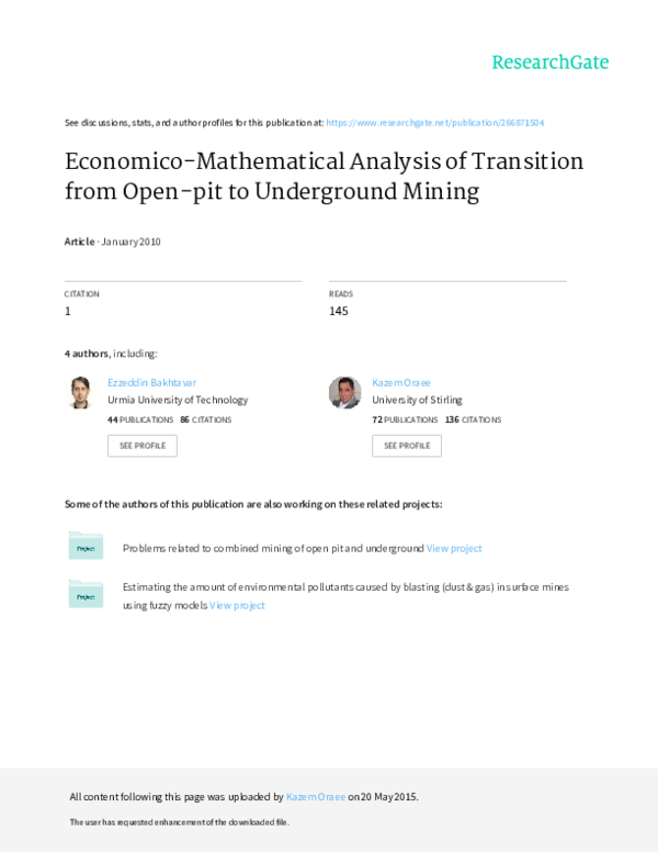 (PDF) Economico-Mathematical Analysis of Transition from Open-Pit to Underground Mining