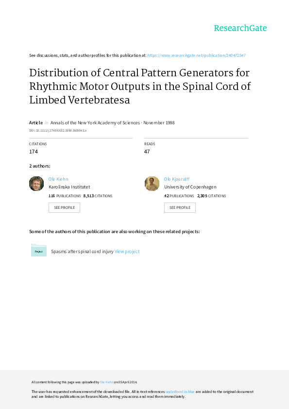 (PDF) Distribution of Central Pattern Generators for Rhythmic Motor ...