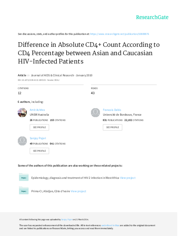 (PDF) Difference in absolute CD4+ count according to CD4 percentage ...
