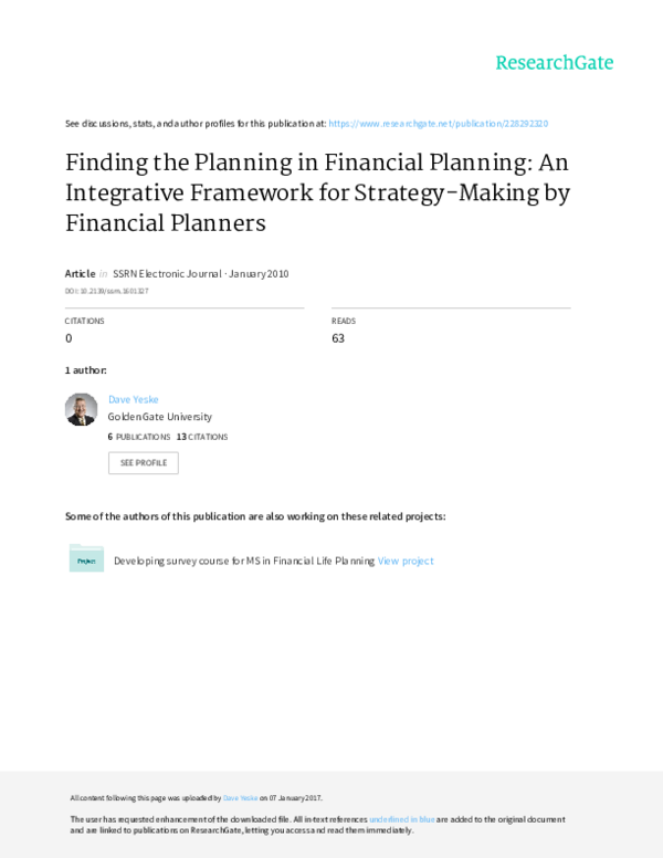 (PDF) Finding the Planning in Financial Planning: An Integrative ...
