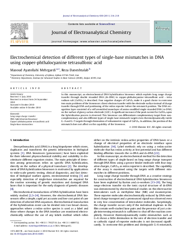 (PDF) Electrochemical Detection of Different Types of Single Base Mismatches in DNA using copper ...