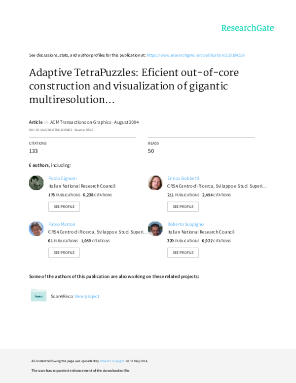 (PDF) Adaptive Tetrapuzzles: Efficient Out-of-Core Construction and Visualization of Gigantic ...