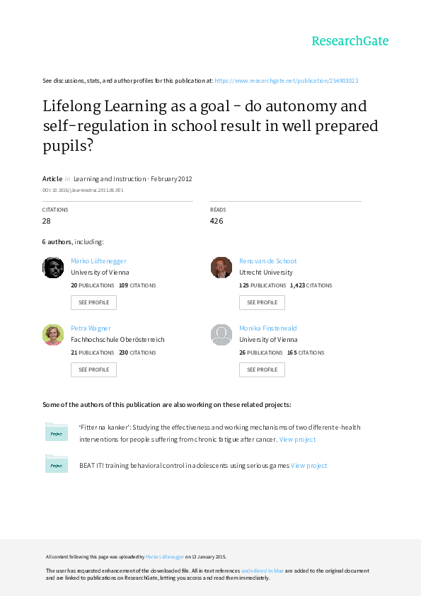(PDF) Lifelong learning as a goal-Do autonomy and self-regulation in ...
