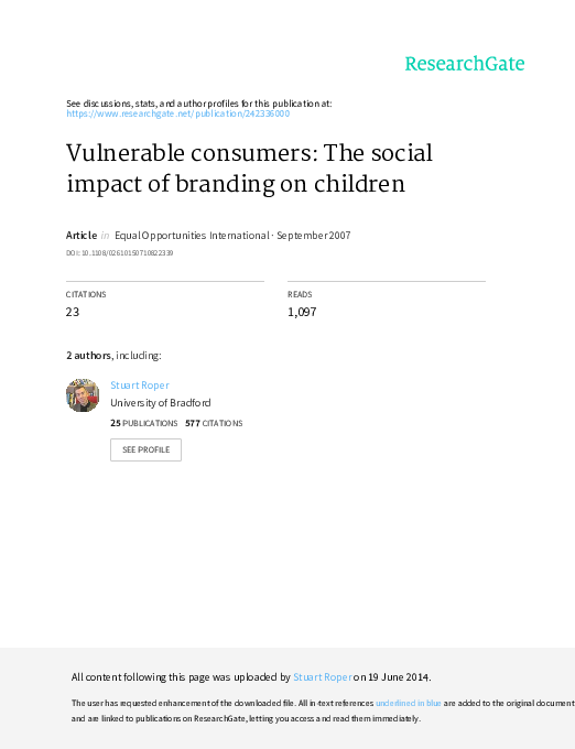 (PDF) Vulnerable Consumers: the Social Impact of Branding on Children