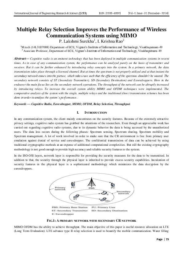 Pdf Multiple Relay Selection Improves The Performance Of Wireless Communication Systems Using Mimo