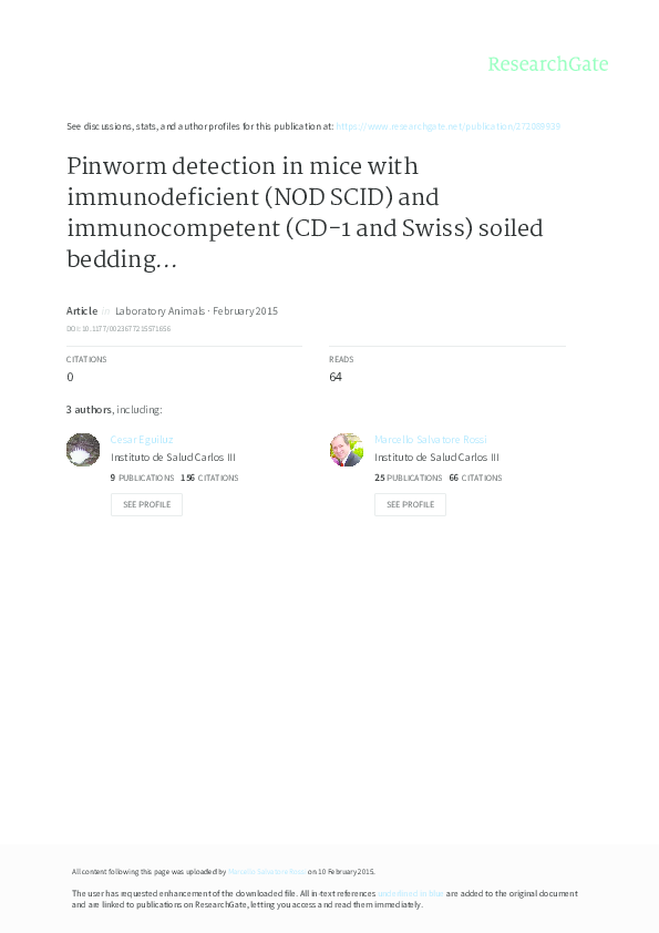 (PDF) Pinworm detection in mice with immunodeficient (NOD SCID) and ...