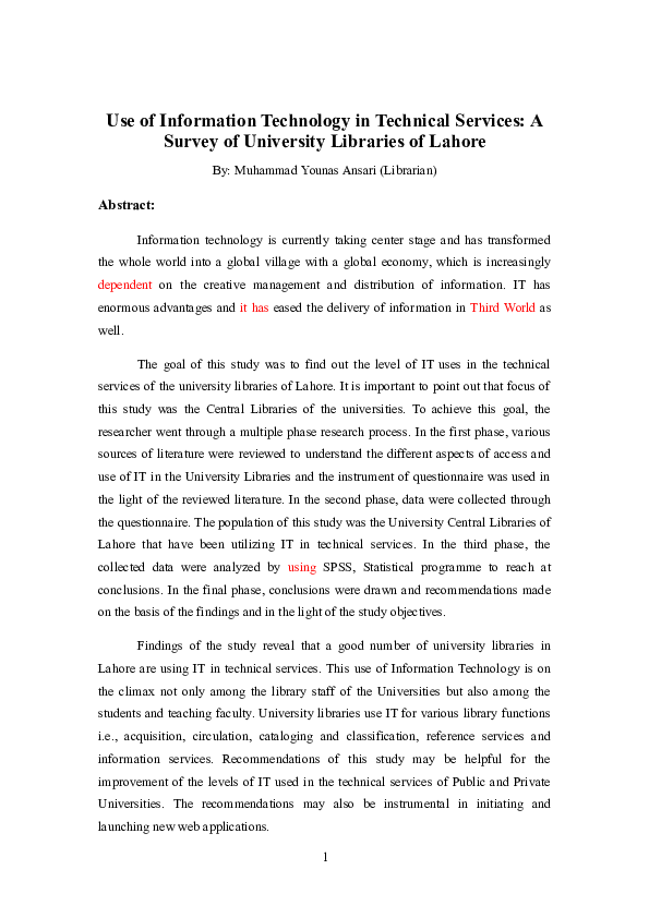 (DOC) Use of Information Technology in Technical Services: A Survey of ...