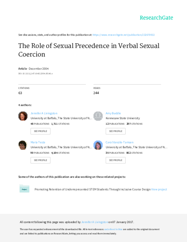 (PDF) The role of sexual precedence in verbal sexual coercion