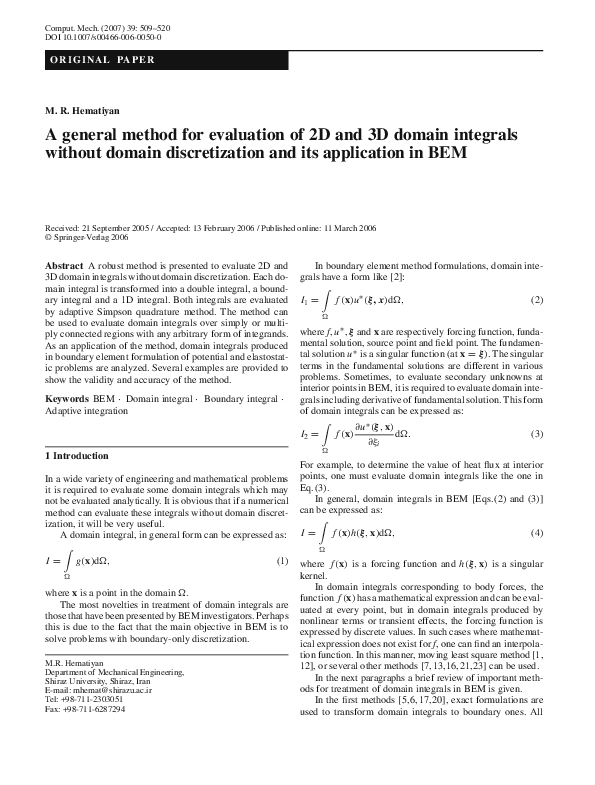 (PDF) A General Method for Evaluation of 2D and 3D Domain Integrals ...