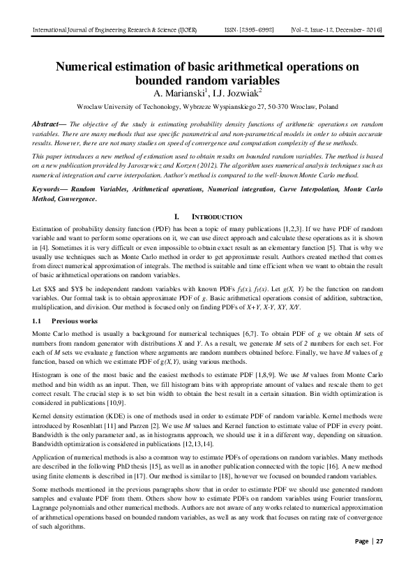 (PDF) Numerical estimation of basic arithmetical operations on bounded random variables ...