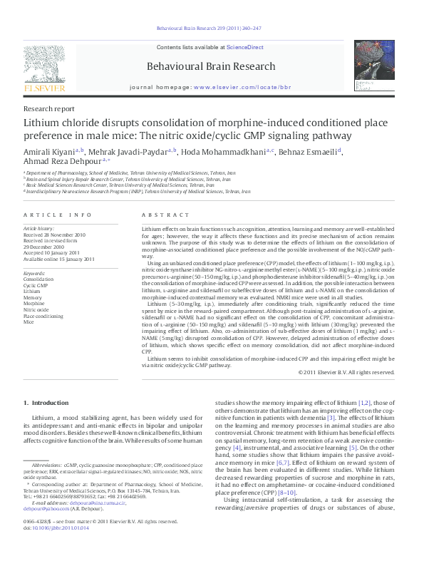 (PDF) Lithium chloride disrupts consolidation of morphine-induced ...