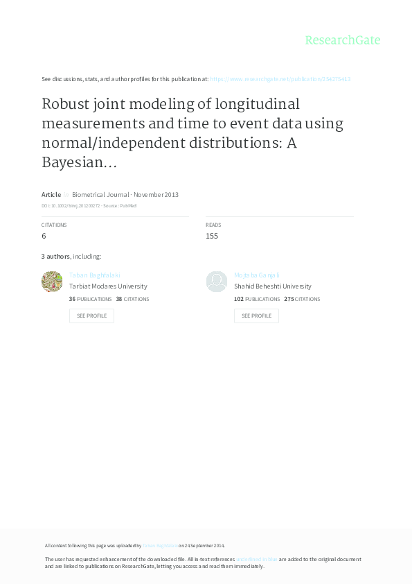 Pdf Joint Modelling Of Longitudinal And Time To Event Data