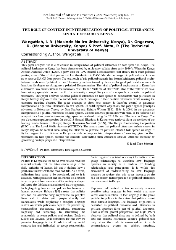 Doc The Role Of Context In Interpretation Edited Published Copy Doc