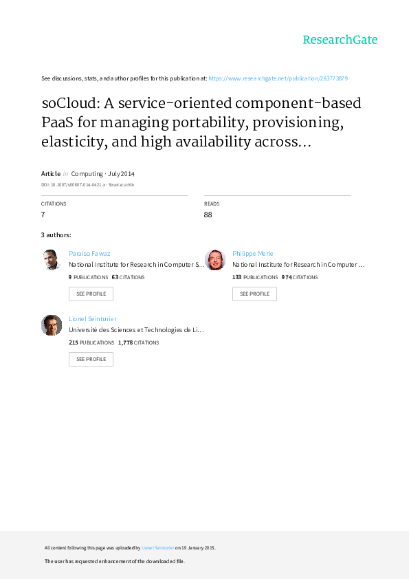 (PDF) soCloud: a service-oriented component-based PaaS for managing portability, provisioning ...
