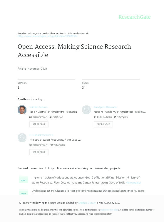 (PDF) Open Access: Making Science Research Accessible