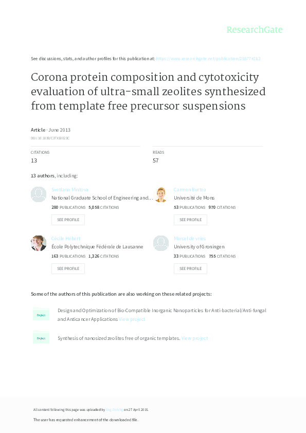 (PDF) Corona protein composition and cytotoxicity evaluation of ultra ...