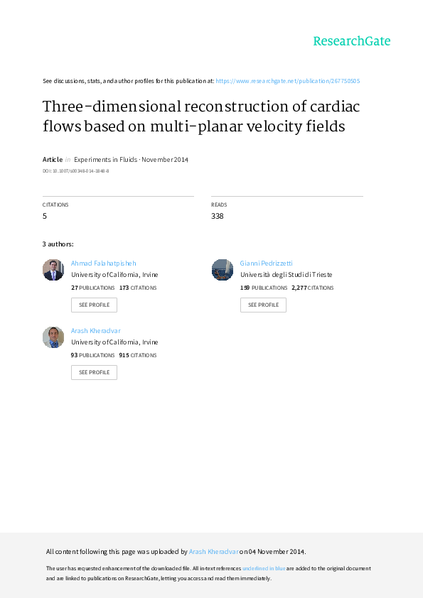 (PDF) Three-dimensional reconstruction of cardiac flows based on multi-planar velocity fields