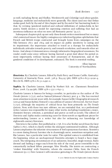 (PDF) Review of Henrietta By Charlotte Lennox. Edited by Ruth Perry and ...