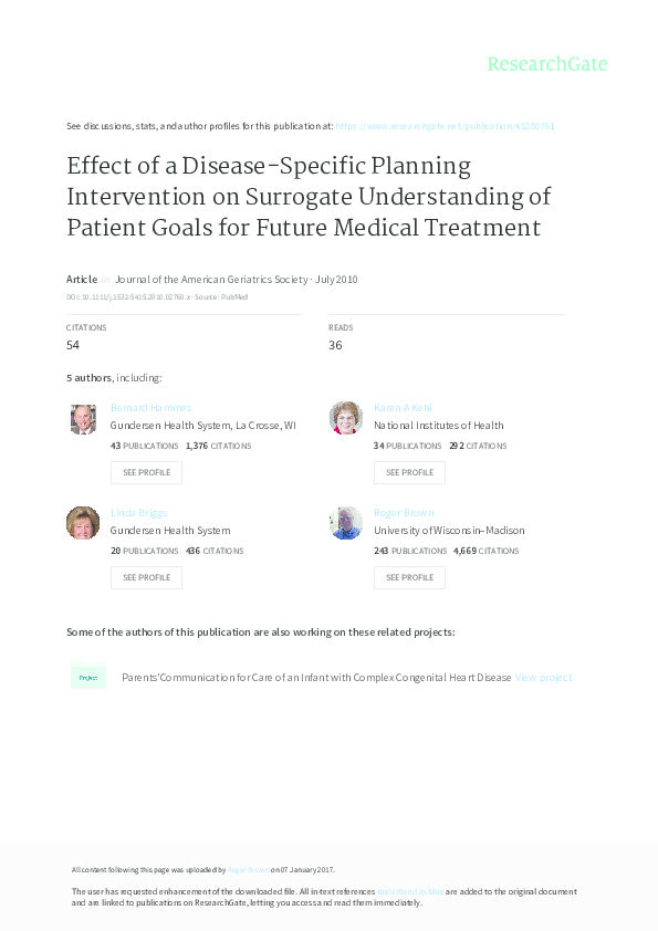 (PDF) Effect of a Disease‐Specific Planning Intervention on Surrogate ...