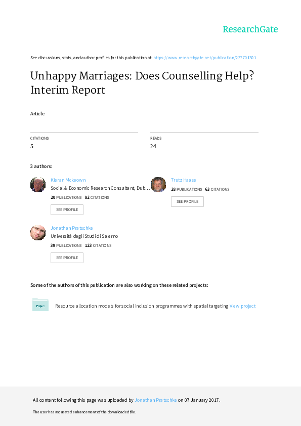 (PDF) Unhappy Marriages: Does Counselling Help? Interim Report