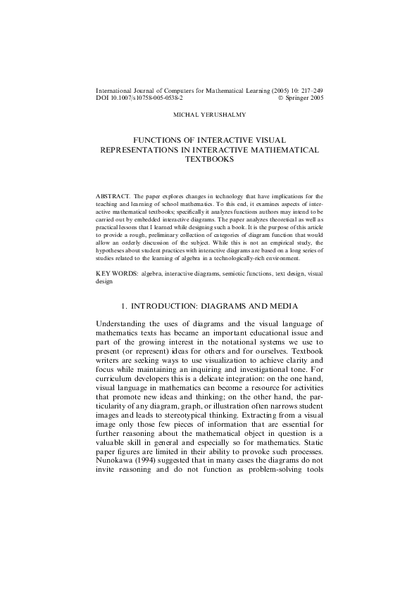 (PDF) Functions of Interactive Visual Representations in Interactive Mathematical Textbooks