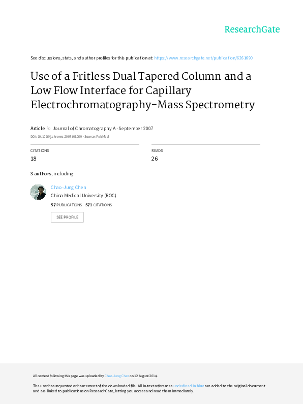 (PDF) Sheathless Capillary Electrophoresis/Electrospray Mass ...