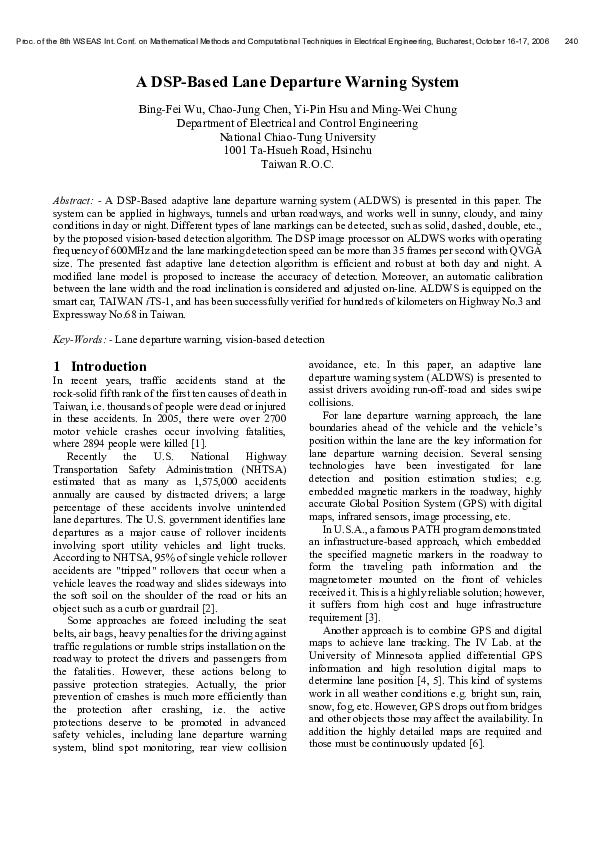 (PDF) A DSP-Based Lane Departure Warning System