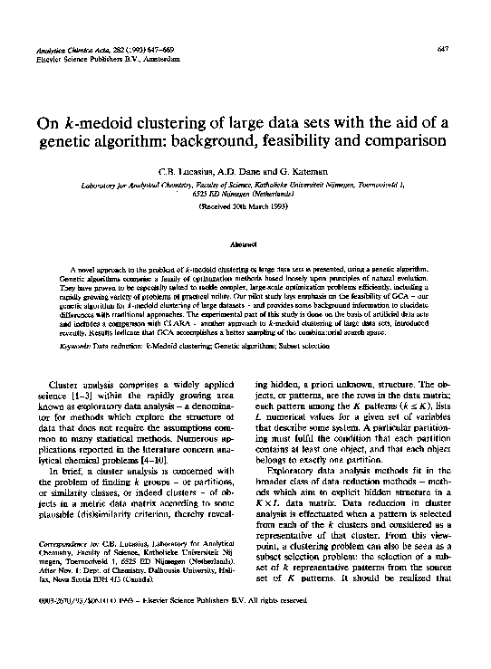 On K Medoid Clustering Of Large Data Sets With The Aid Of A Genetic Algorithm Background