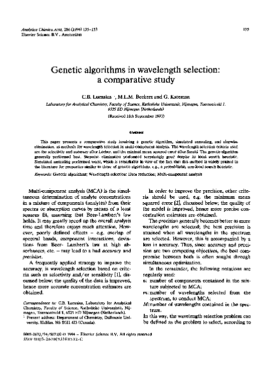 (PDF) Genetic algorithms in wavelength selection: a comparative study