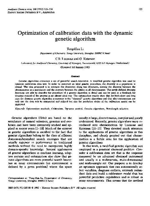 Pdf Optimization Of Calibration Data With The Dynamic Genetic Algorithm