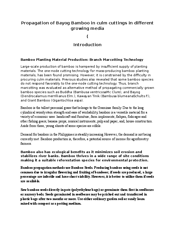 (DOC) Propagation of Bayog Bamboo in culm cuttings in different growing ...