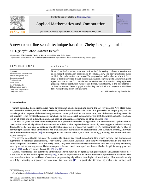 (PDF) A new robust line search technique based on Chebyshev polynomials