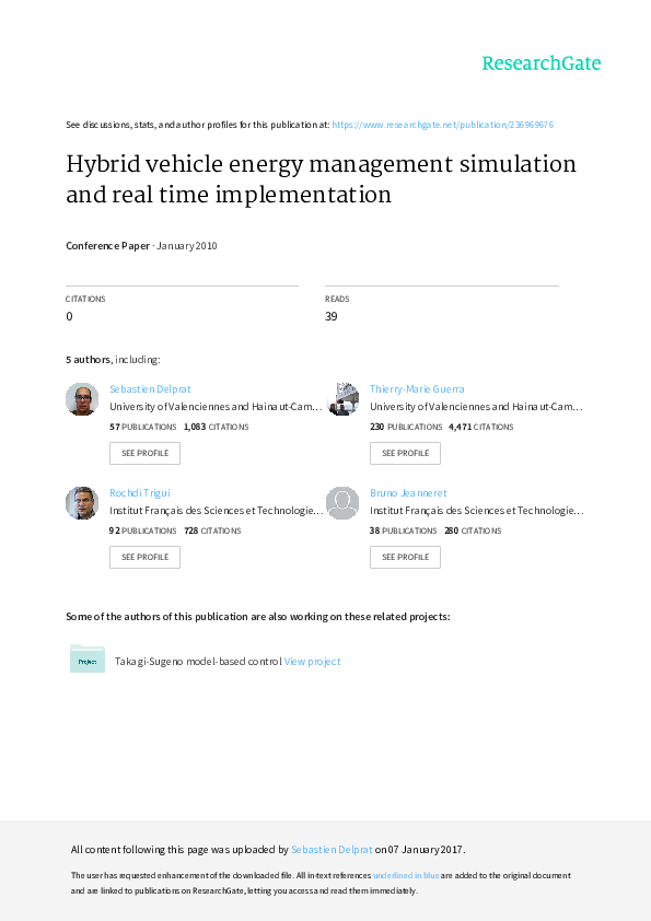 (PDF) Hybrid vehicle energy management simulation and real time implementation