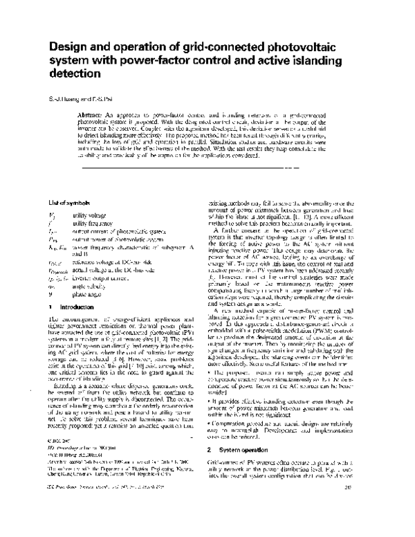 Pdf Design And Operation Of Grid Connected Photovoltaic System With Power Factor Control And