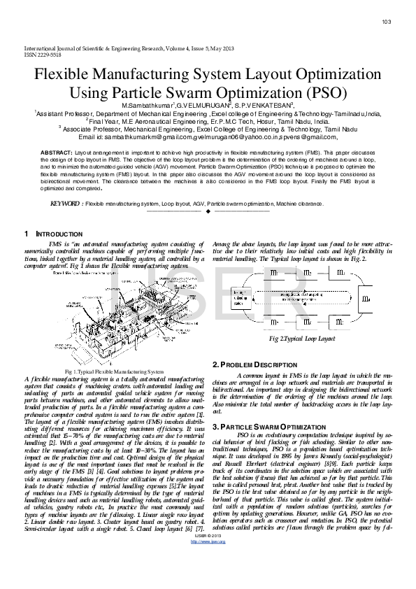 (PDF) Flexible Manufacturing System Layout Optimization Using Particle Swarm Optimization (PSO
