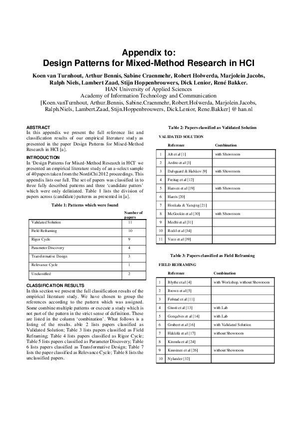 (PDF) Appendix to Design Patterns for Mixed-Method Research