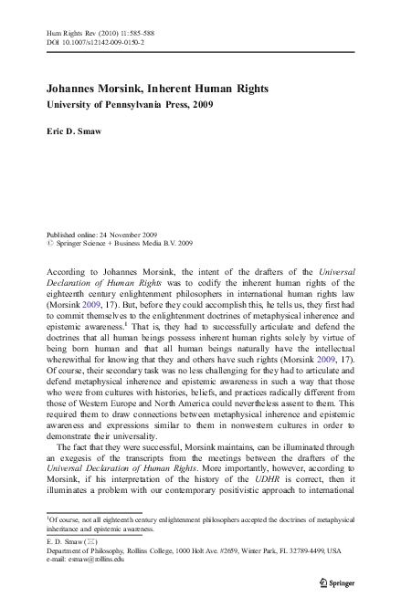 (PDF) Johannes Morsink, Inherent Human Rights