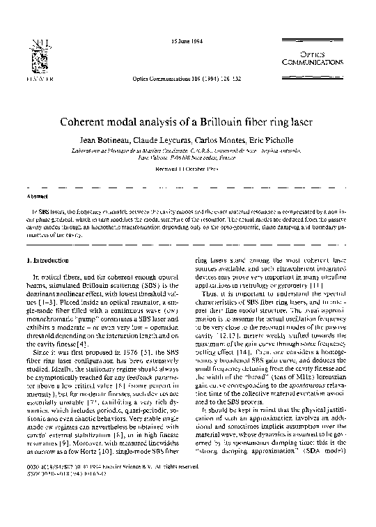 (PDF) Coherent modal analysis of a Brillouin fiber ring laser