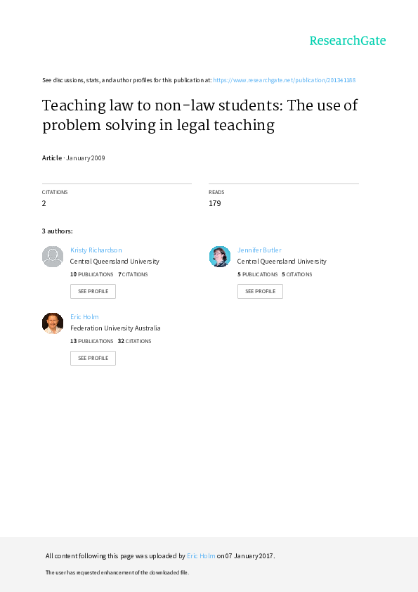 (PDF) Teaching law to non-law students: The use of problem solving ...