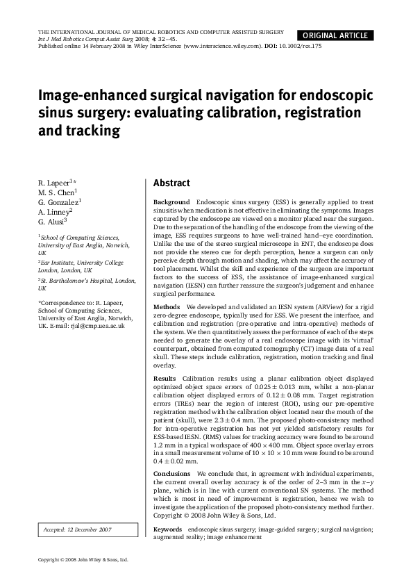 (PDF) Image-enhanced surgical navigation for endoscopic sinus surgery ...