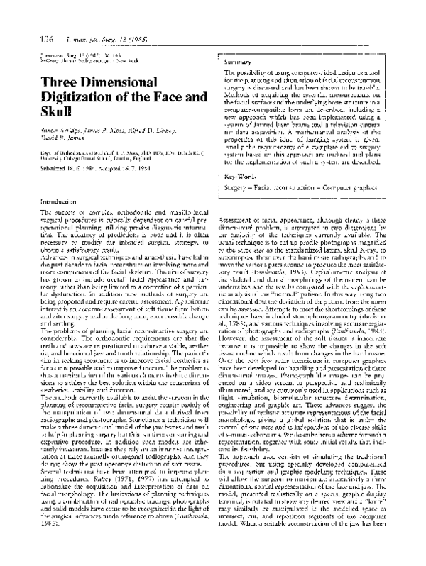 Pdf Three Dimensional Digitization Of The Face And Skull Alf Linney