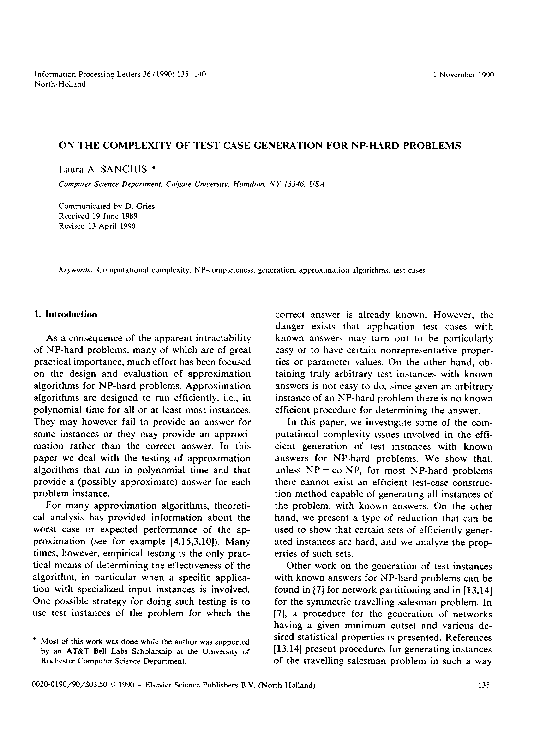 (PDF) On the complexity of test case generation for NP-hard problems