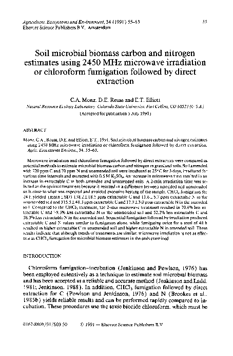 (PDF) Soil microbial biomass carbon and nitrogen estimates using 2450 ...