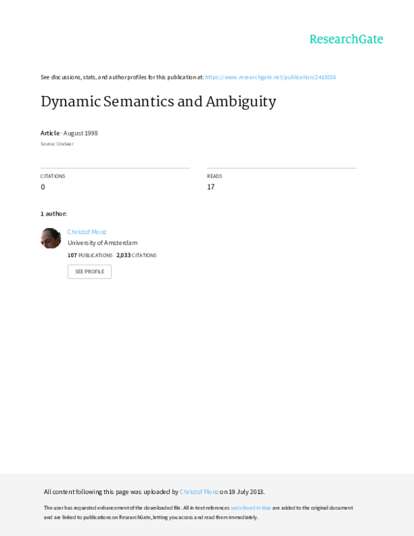 (PDF) Dynamic semantics and ambiguity